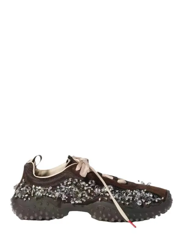 Miu Miu Bubble Embroidered Technical Fabric And Suede Sneakers - Brown