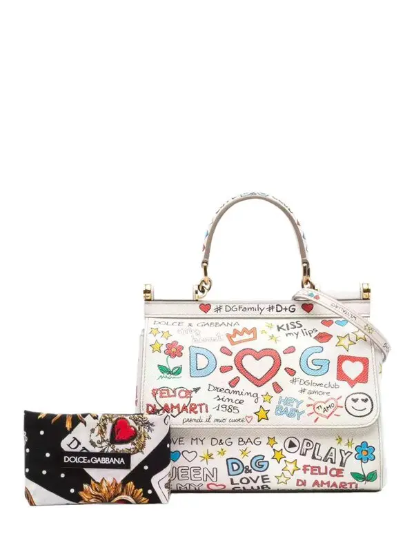 Dolce & Gabbana 2010-2026 Small Dauphine Graffiti Printed Leather Miss Sicily Satchel - Multicolour