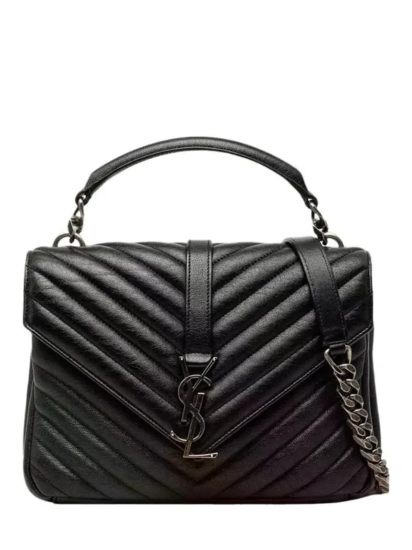 Saint Laurent 2016 Medium Chevron Sheepskin Monogram College Satchel - Black