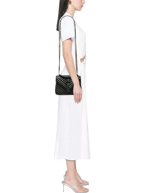 Saint Laurent Chevron Sheepskin Monogram College Satchel - Black