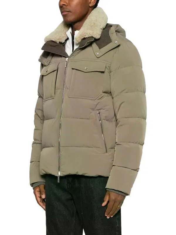 MOORER Shearling Collar Padded Jacket - Neutrals