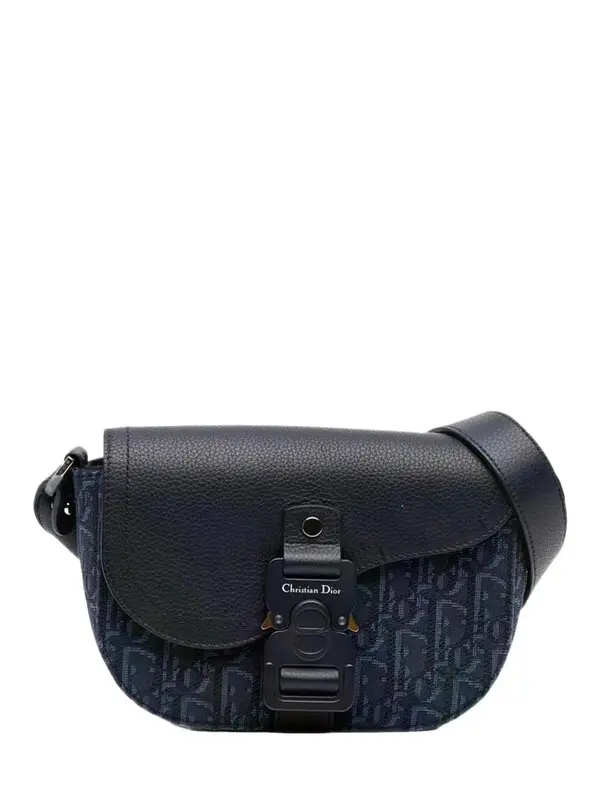 Dior 2024 Mini Oblique Canvas Saddle Buckle Messenger Bag Crossbody Bag - Blue