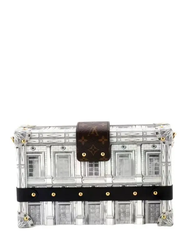 LOUIS VUITTON Petite Malle Handbag Limited Edition Fornasetti Architettura Print Leather And Monogram Canvas Shoulder Bag - Black