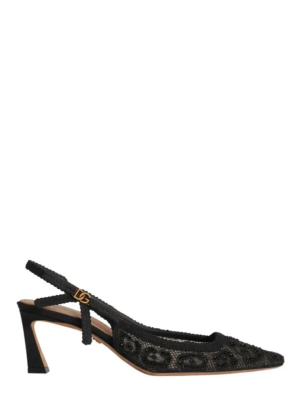Dolce & Gabbana Leopard-design Lace Slingbacks With Fusible Rhinestones - Black