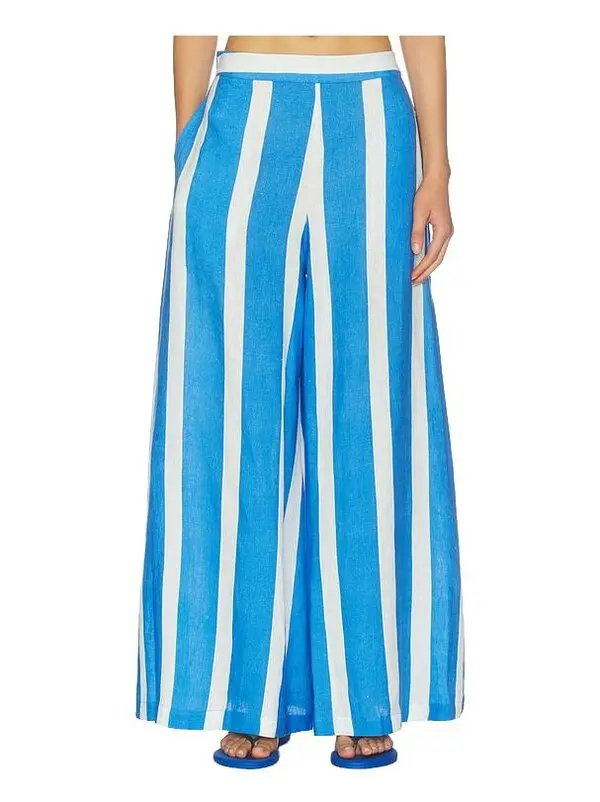 Verandah Linen Lounge Pants In . Also - Blue