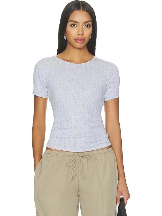 LESET Pointelle Slim Fit Tee In . Also - Grey