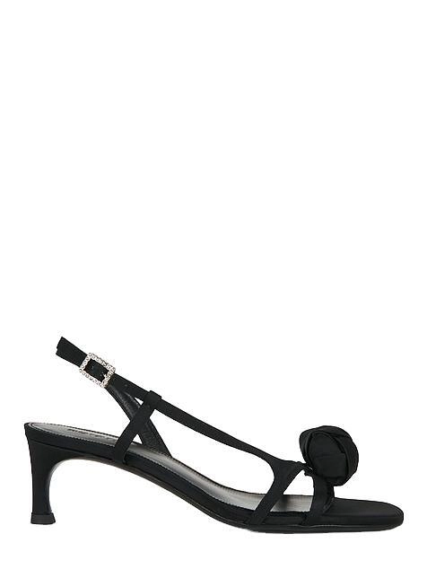 ROTATE BY BIRGER CHRISTENSEN Mid Heel Knot Satin Strappy Sandal - Black