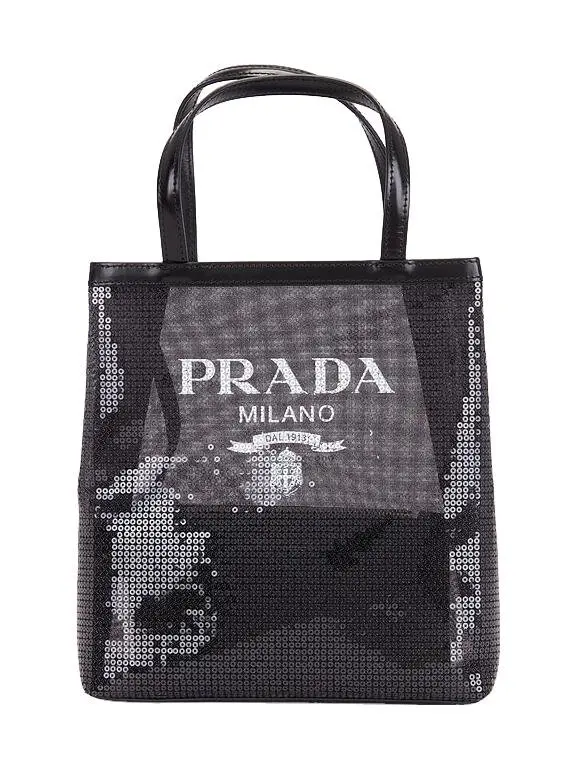FWRD RENEW Prada Rete Paillettes Tote Bag - Black