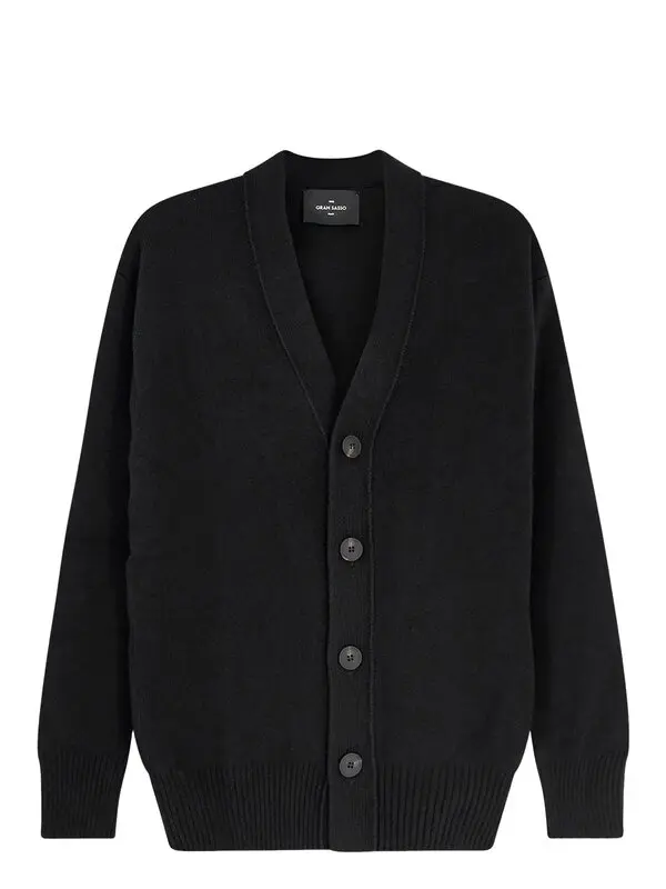 GRAN SASSO Virgin Wool V-neck Cardigan - Black