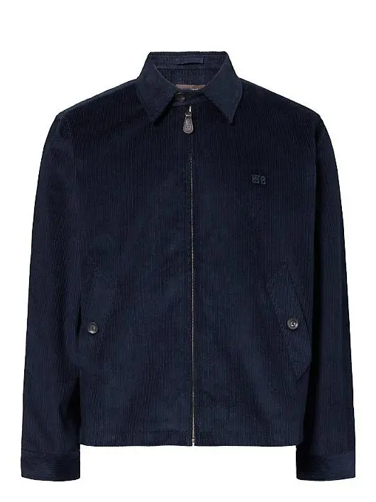 WALES BONNER Cotton-corduroy Jacket With Embroidered Logo - Navy