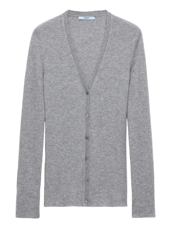 Prada Ribbed Cashmere Cardigan - Grey