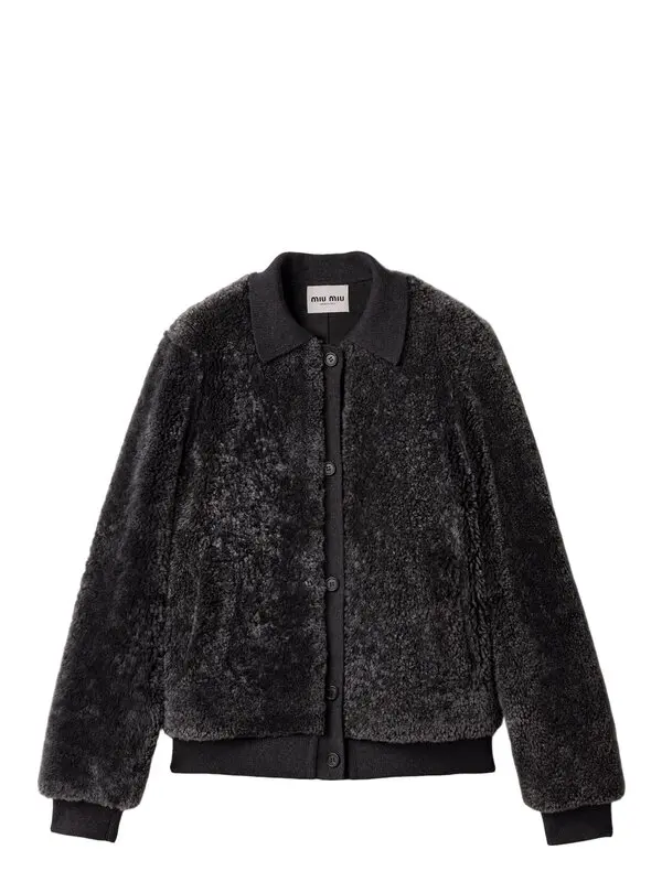 Miu Miu Shearling And Knit Blouson Jacket - Grey