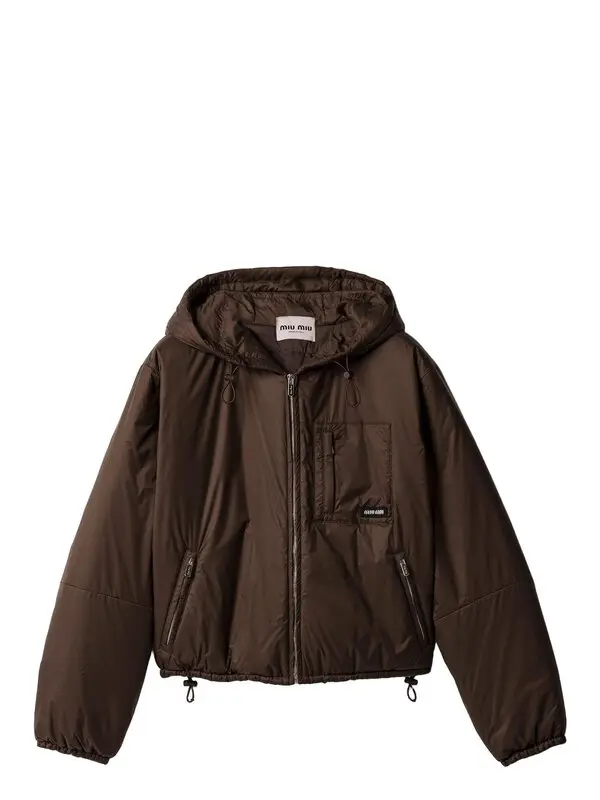 Miu Miu Cropped Ripstop Down Jacket - Cocoa Brown