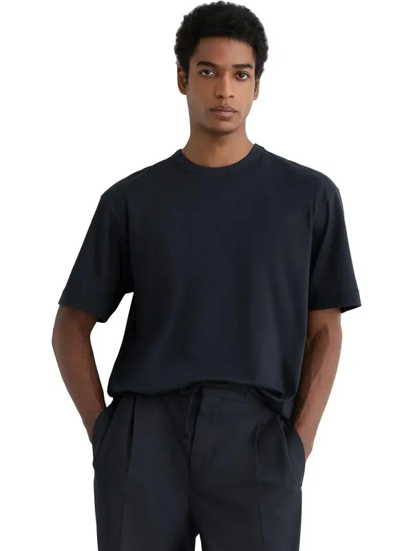 REISS Airwater-cotton Relaxed-fit T-shirt - Navy