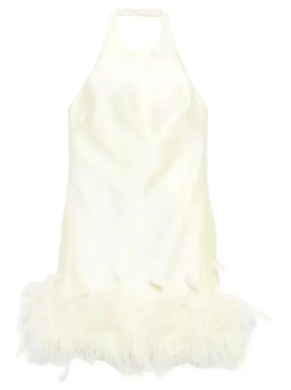 SELF-PORTRAIT Feather-trim Halterneck Mini Dress - Neutrals