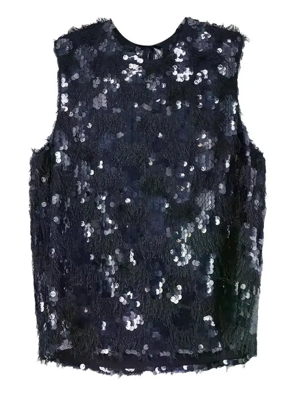SEMICOUTURE Sequin-embellished Fringed Top - Blue