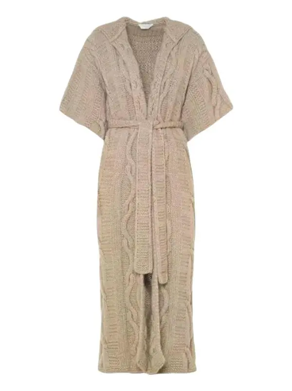 Malo Cable-knit Hooded Coat - Neutrals