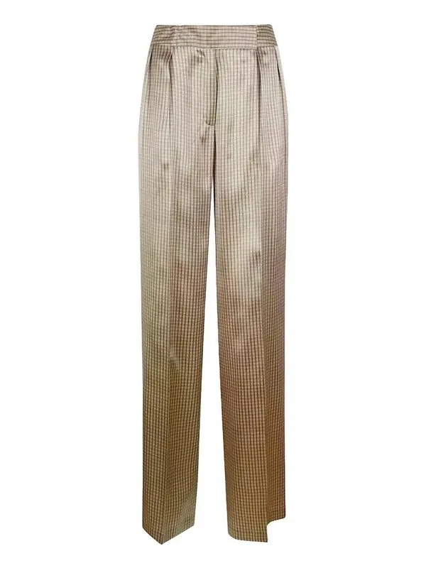 Kiton Check Pleated Wide Leg Trousers - Neutrals