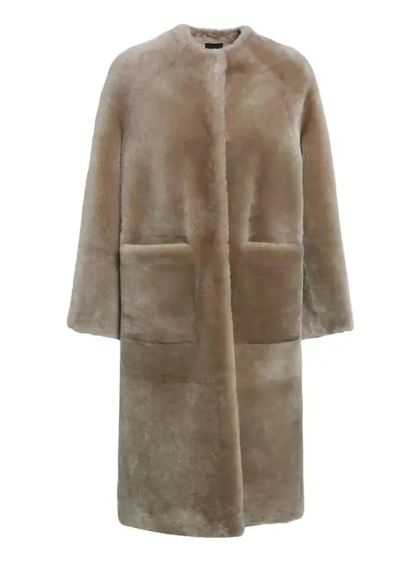 BLANCHA Patch-pocket Shearling Coat - Neutrals