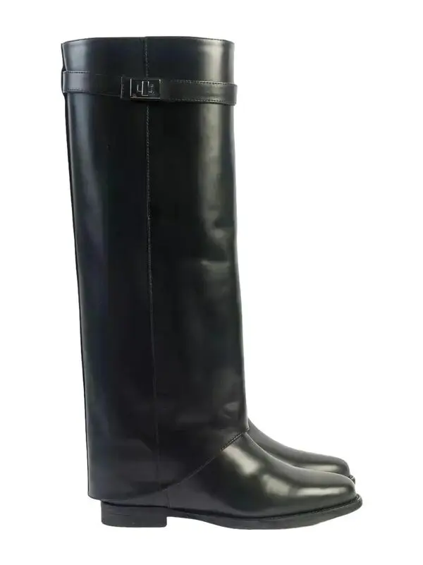 VIA ROMA 15 Leather Knee High Boots With Buckle Detail - Black