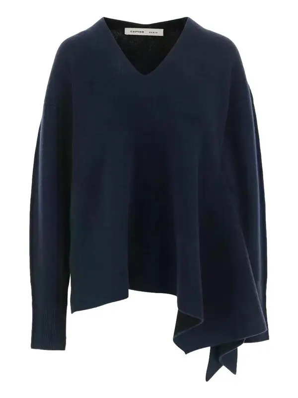 Carven Asymmetrical V-neck Knit Sweater - Blue