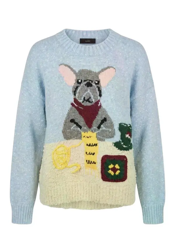 Alanui Bouclé-knit Dog Intarsia Sweater - Blue
