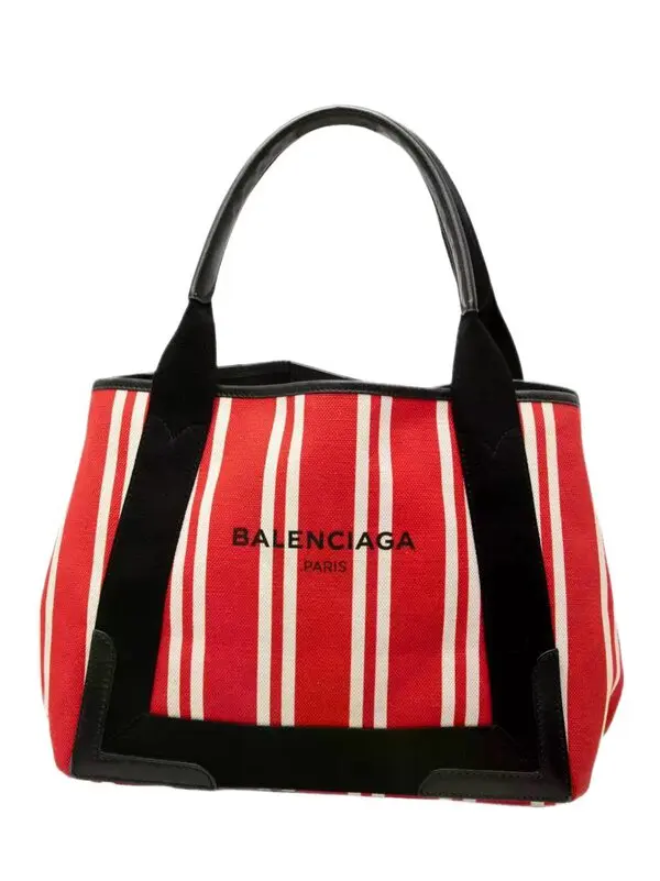 Balenciaga 2017 Canvas Striped Navy Cabas S Tote Bag - Red