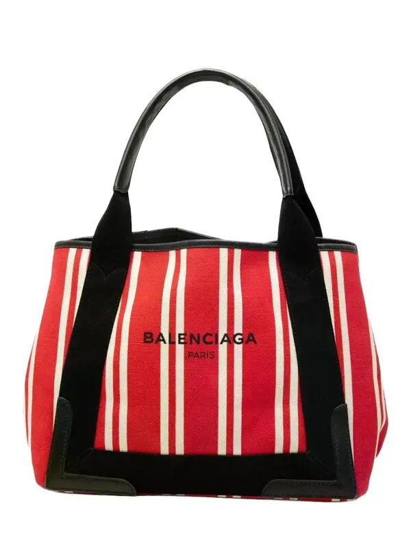 Balenciaga Canvas Striped Tote Bag - Red