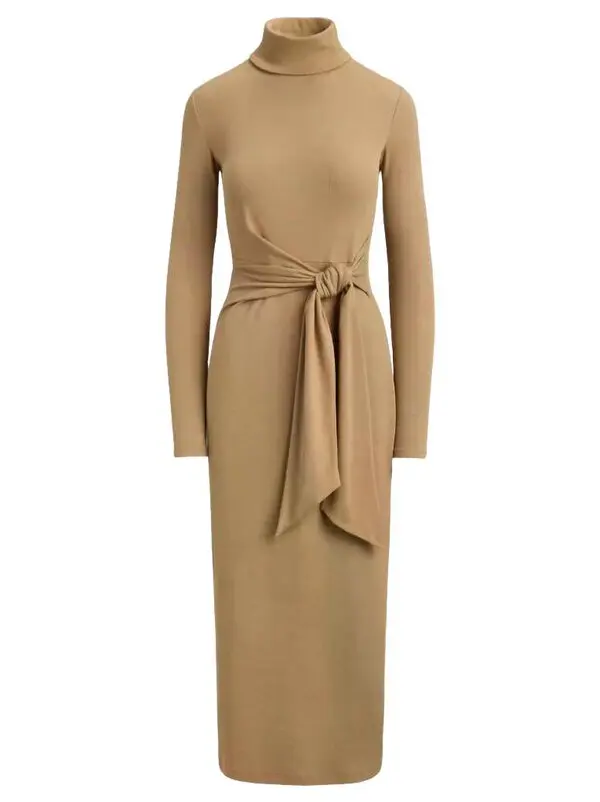 Ralph Lauren Tie-front Turtleneck Midi Dress - Brown