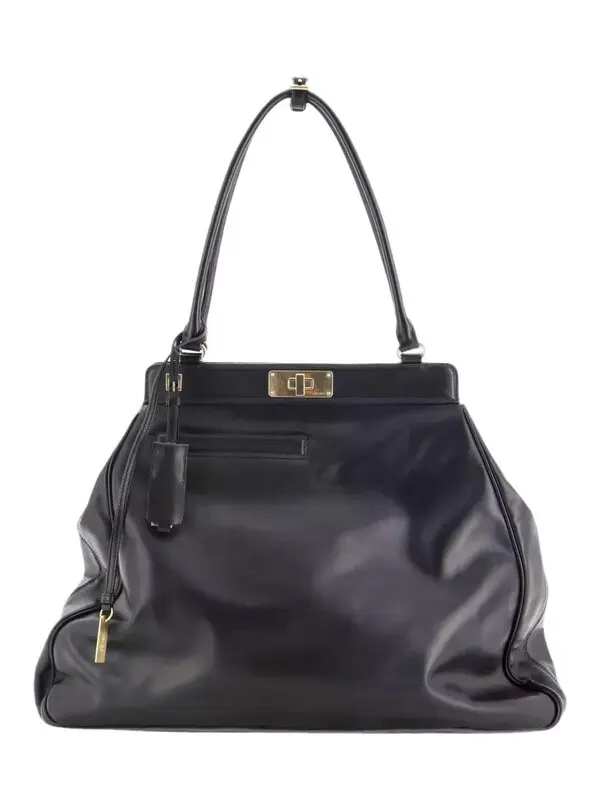 Prada Frame Lock Leather Large Tote Bag - Black
