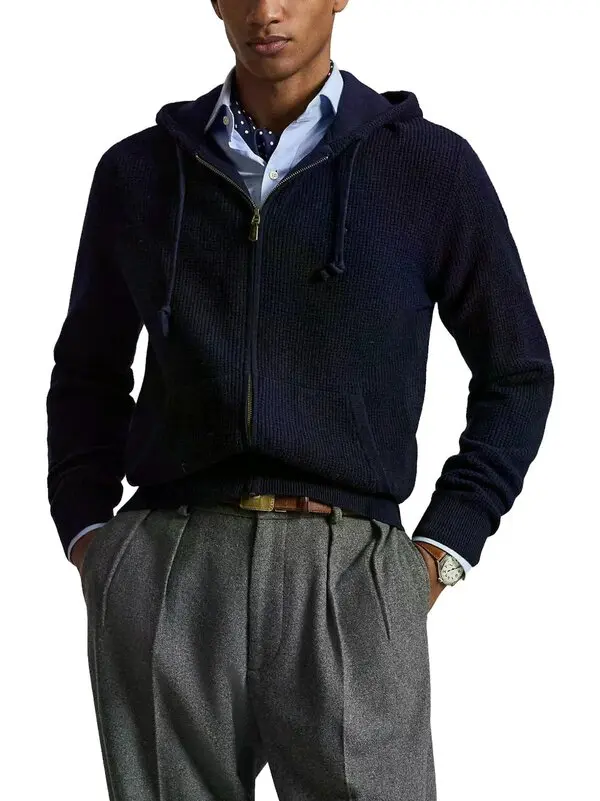Polo Ralph Lauren Waffle-knit Wool-cotton Hooded Sweater - Blue