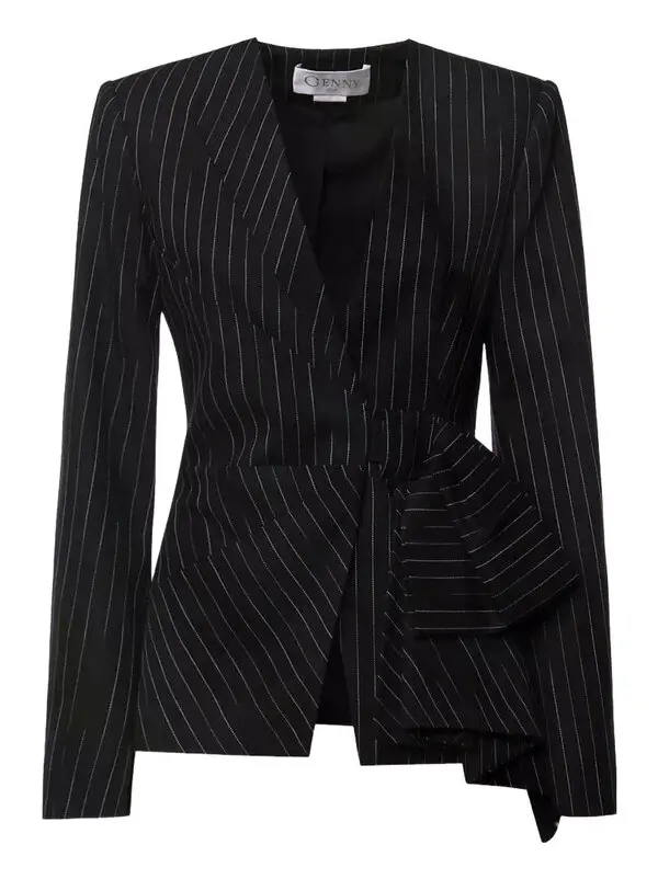 GENNY Pinstripe-pattern Knotted Jacket - Black