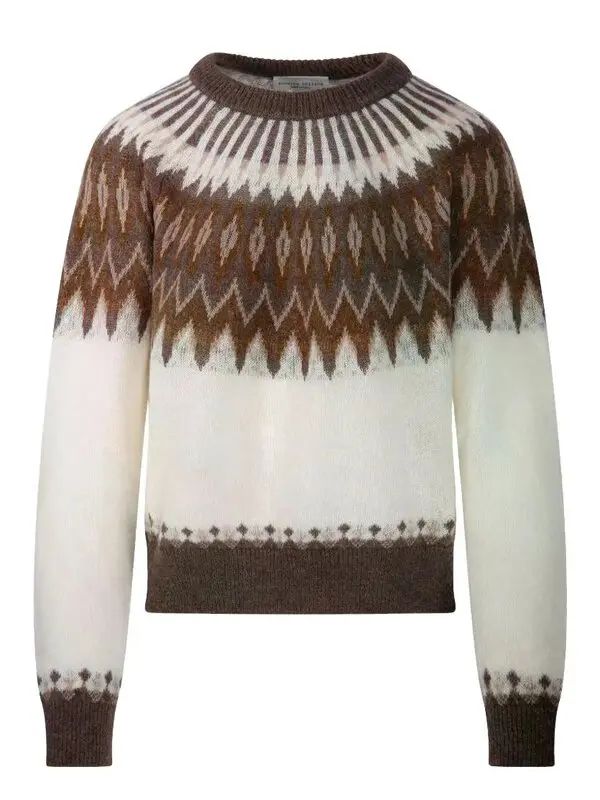 ROBERTO COLLINA Fair Isle Knit Crew Neck Sweater - White