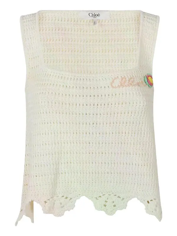 Chloé Sleeveless Cropped Top In Crochet Knit - Neutrals