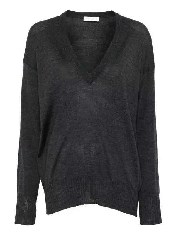 ROBERTO COLLINA V-neck Wool Knitted Sweater - Grey