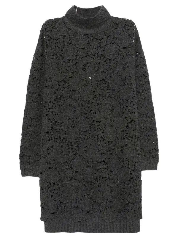 ERMANNO FIRENZE Lace-knit Roll-neck Midi Dress - Grey
