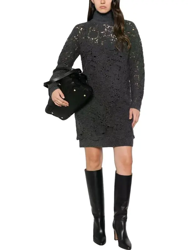 ERMANNO FIRENZE Lace-knit Roll-neck Midi Dress - Grey