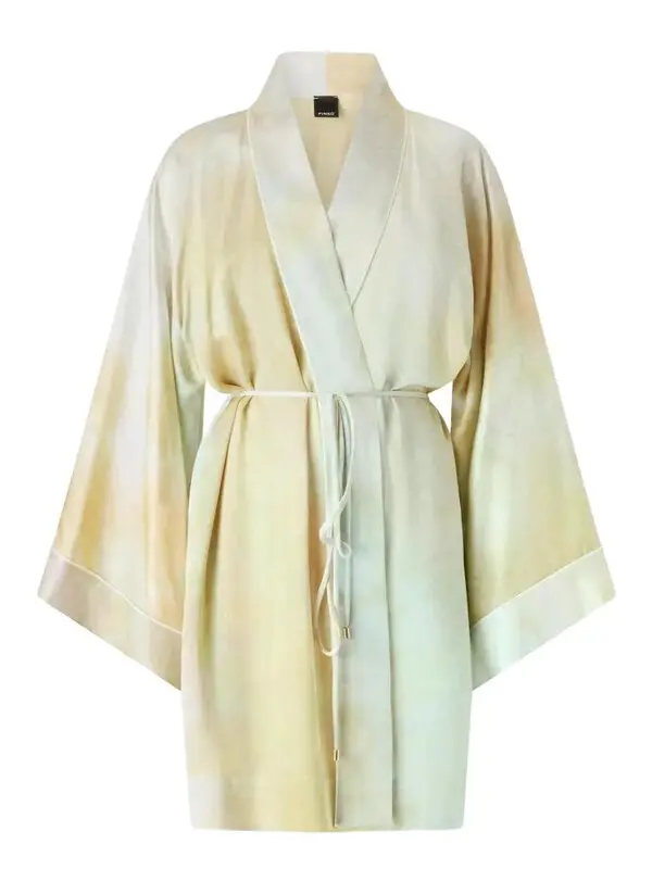 Pinko Gradient Satin Kimono With Belt - Yellow