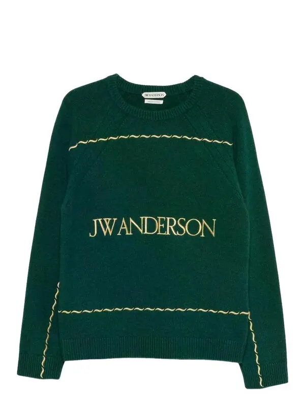 JW Anderson Logo Embroidered Wavy-stitch Sweater - Green