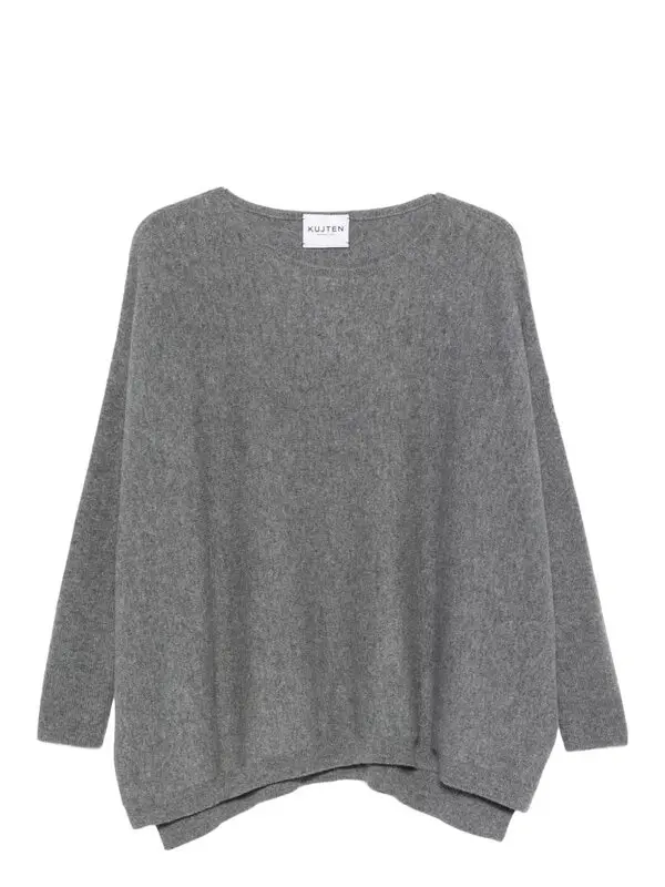 KUJTEN Cashmere Side-slit Batwing Sweater - Grey