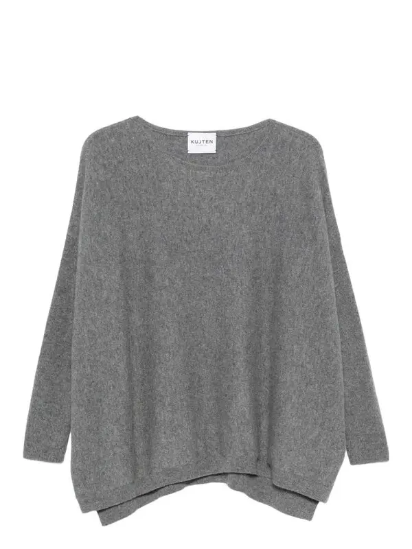 KUJTEN Cashmere Side-slit Batwing Sweater - Grey