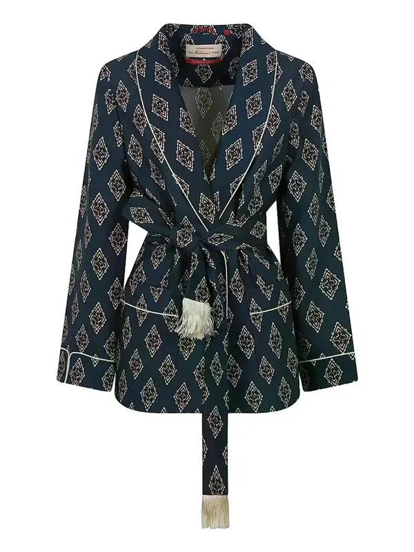 F.R.S FOR RESTLESS SLEEPERS Geometric-print Belted Jacket - Blue