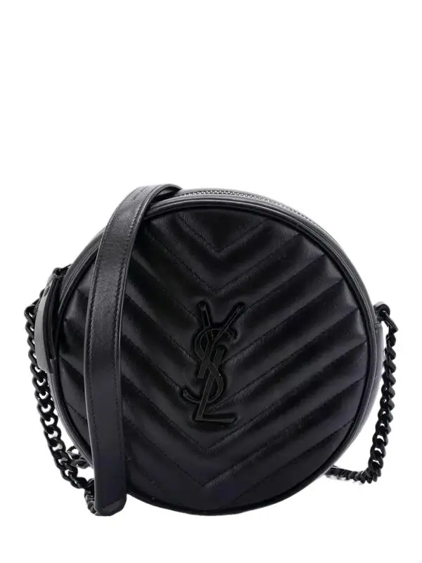Saint Laurent Vinyle Round Camera Bag Matelasse Chevron Leather Crossbody Bag - Black