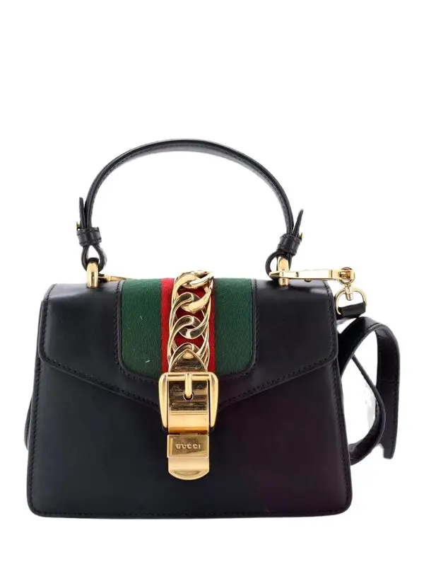 Gucci Sylvie Top Handle Bag Leather Mini Satchel - Black