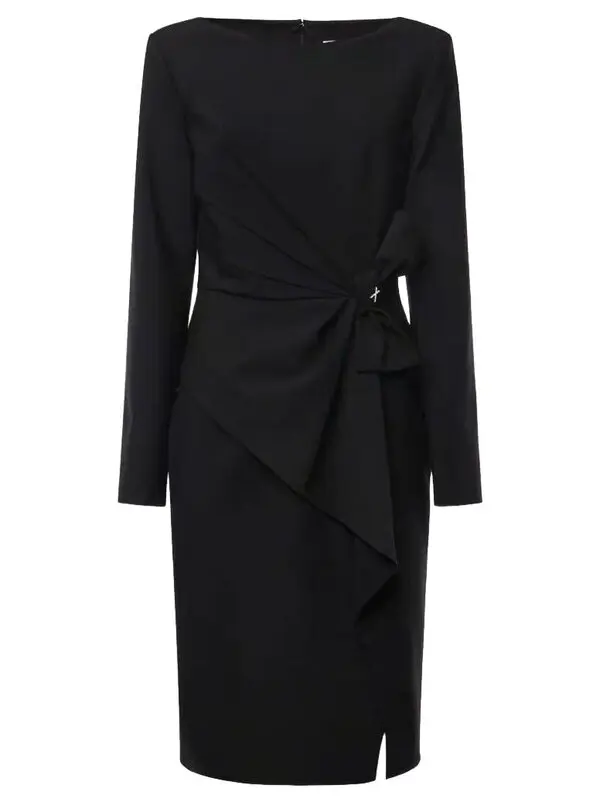 GENNY Bow-detail Pleated Midi Dress - Black