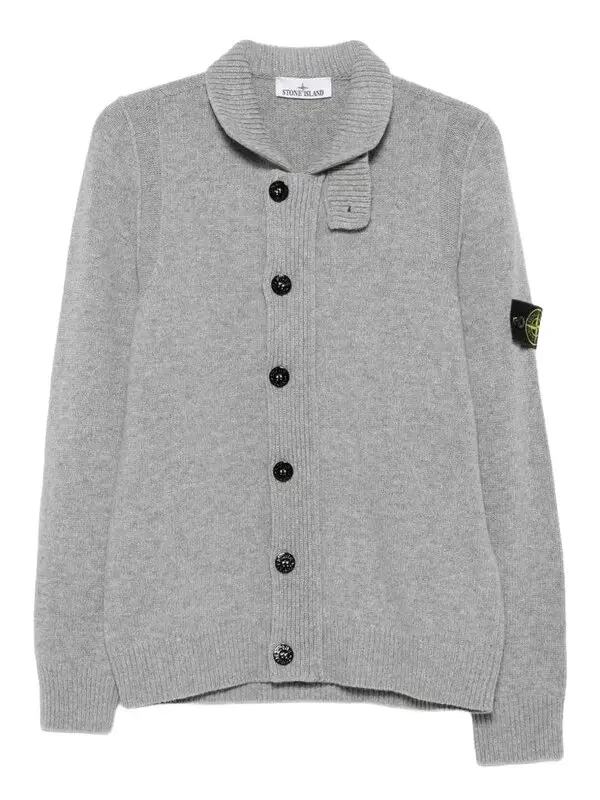 Stone Island Logo Patch Button-up Sweater - Grey