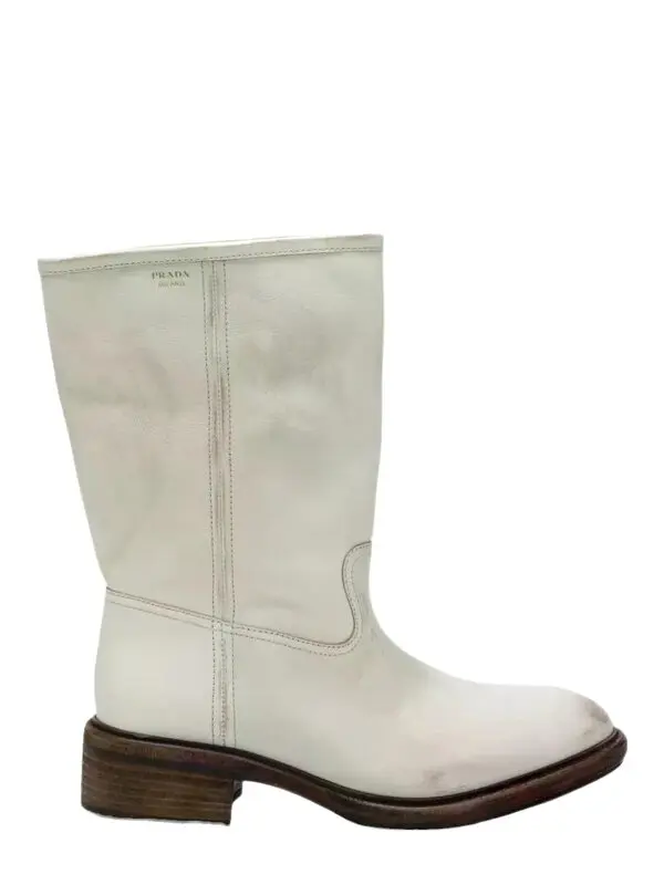 Prada Vintage-effect Leather Boots - Neutrals