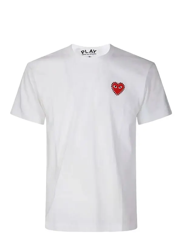 Play Comme Des Garcon Rhinestone-embellished Embroidered T-shirt - White
