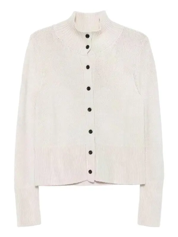 HUGENBERG Ribbed Knit High Neck Cardigan - Neutrals