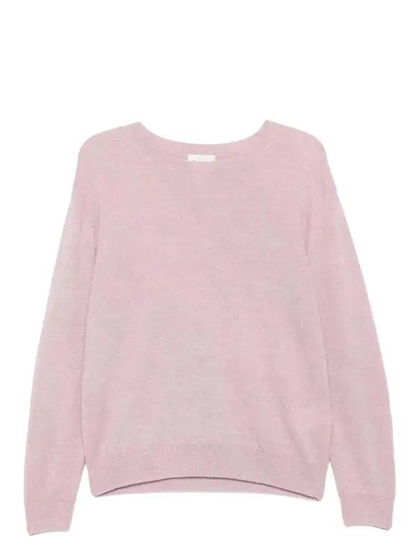 MAISON123 Fine Knit Round Neck Long Sleeve Sweater - Pink